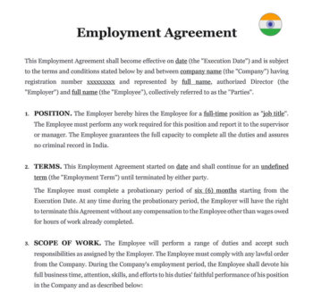 Employment Contract in India | Download Word Template (.doc)
